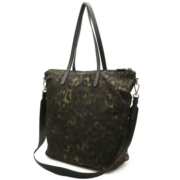 Prada | Bags | Prada Green Nylon Leather Shoulder Leopard Bag Print ...